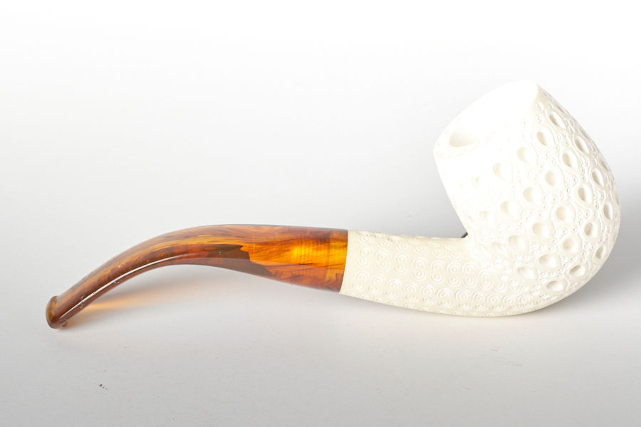 SMS Block Meerschaum Lattice Bent Billiard - The Country Squire Tobacconist