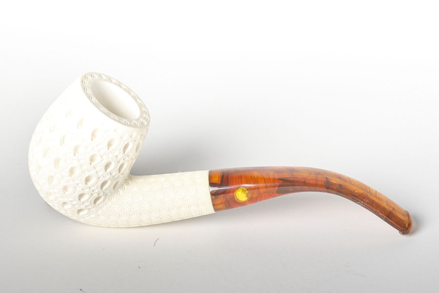 SMS Block Meerschaum Lattice Bent Billiard - The Country Squire Tobacconist