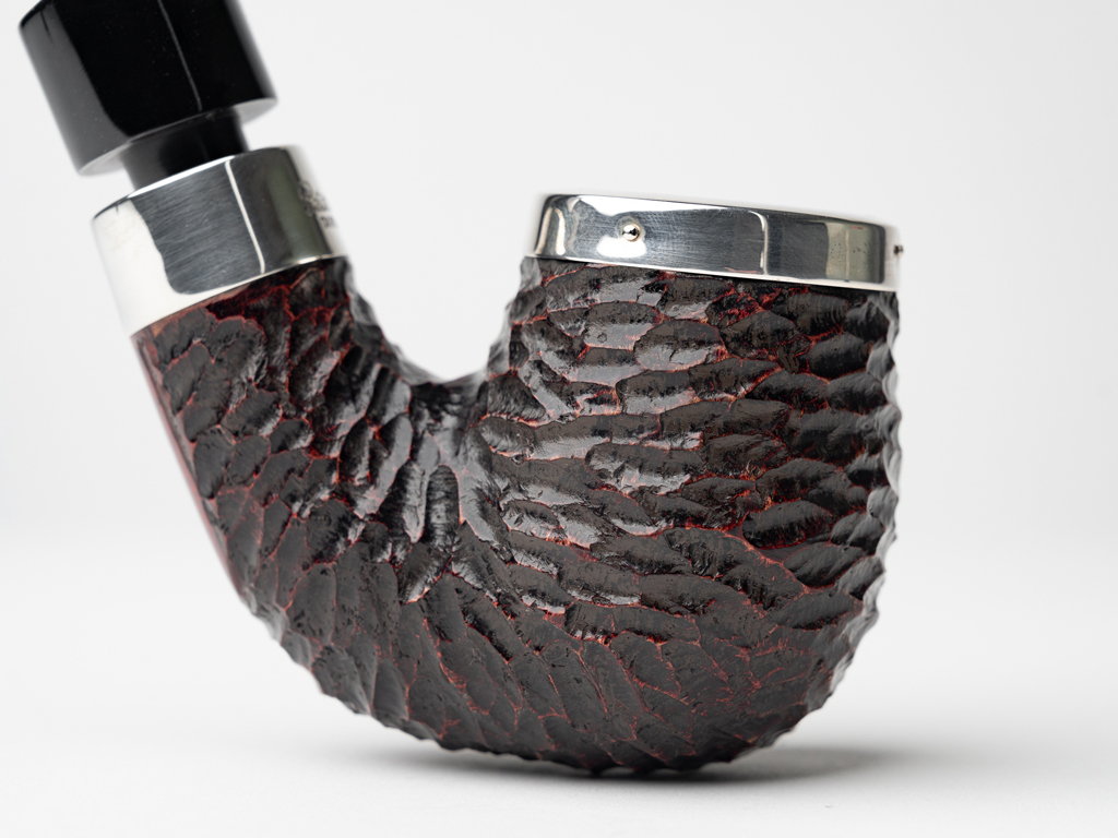 Peterson House Pipe Rusticated Silver Cap Bent P-Lip Tobacco Pipe - The Country Squire Tobacconist